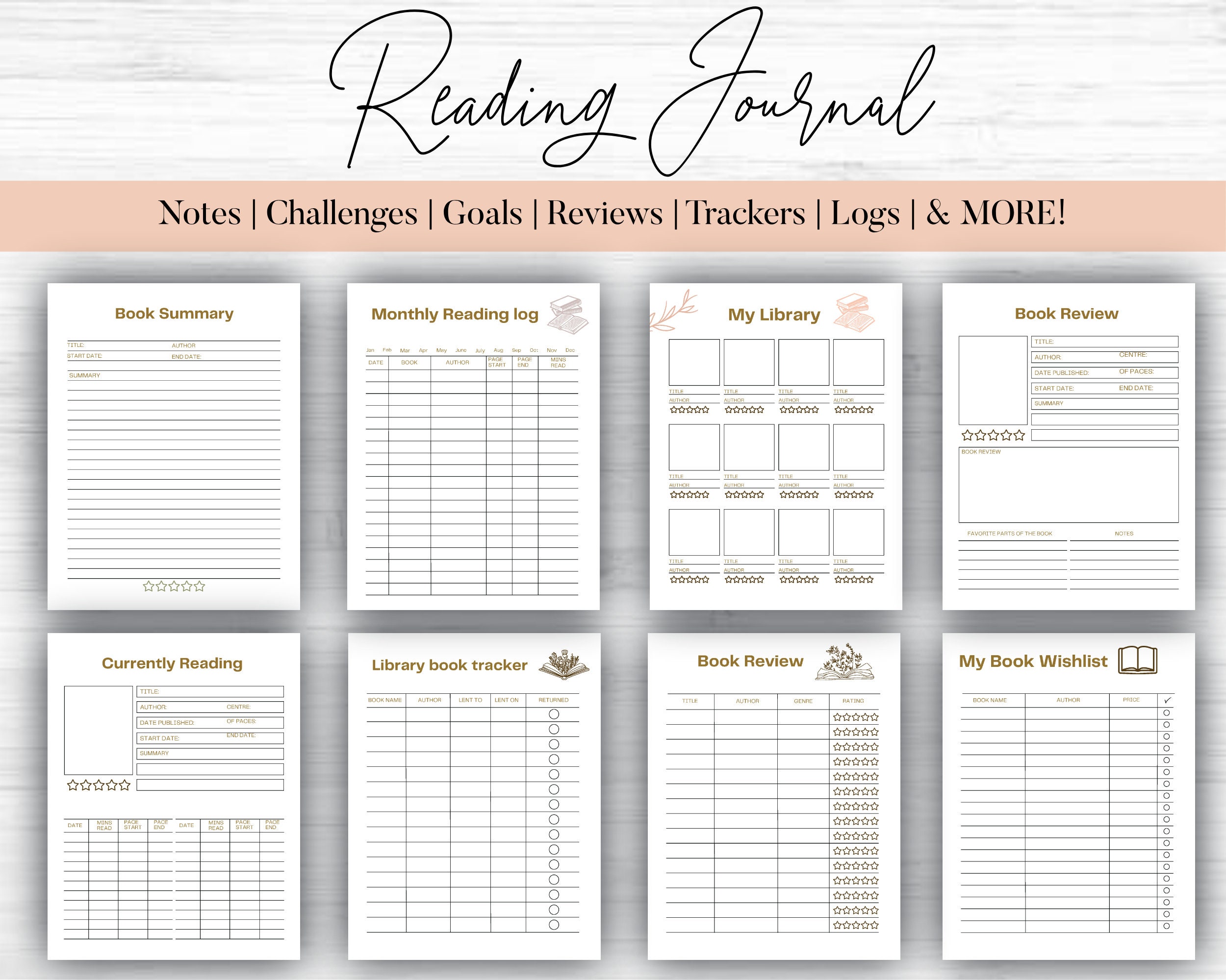 Reading Planner Bundle Printable Reading Journal Reading Challenges ...