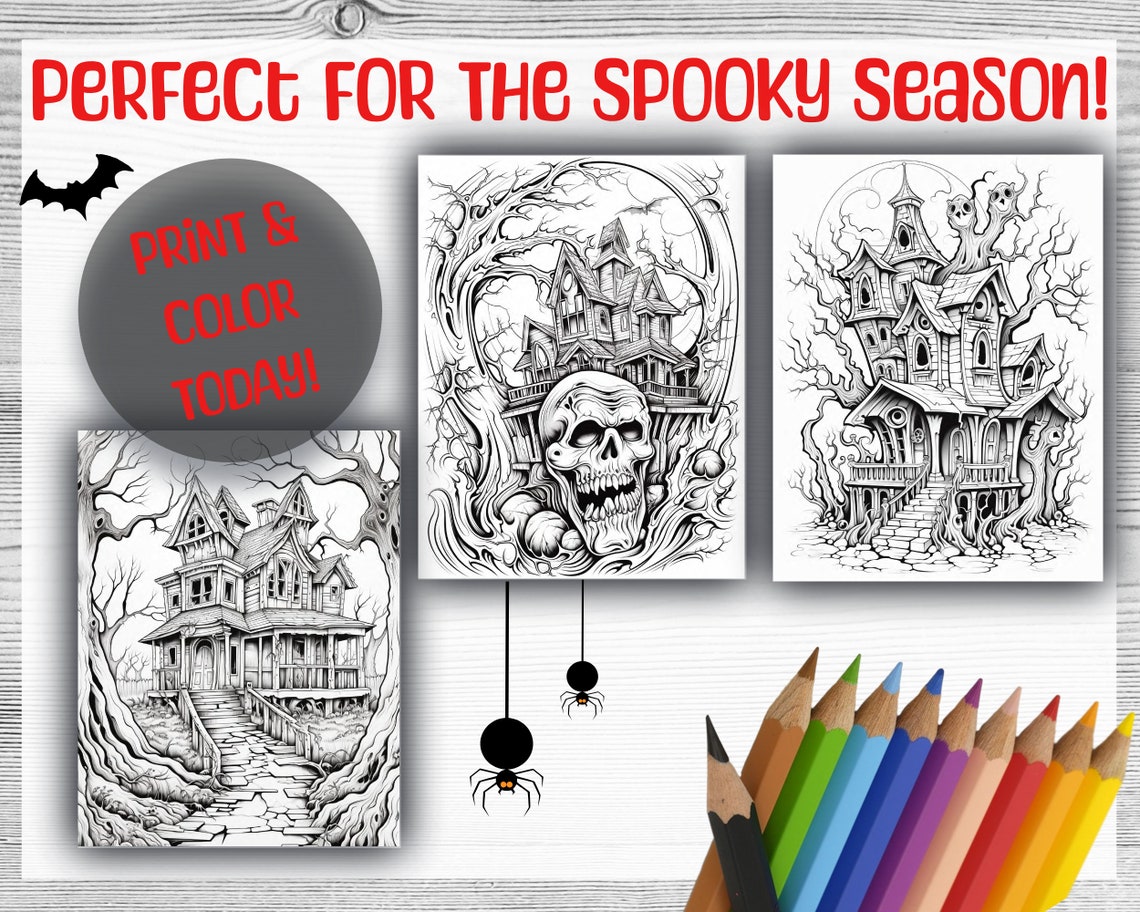 Spooky Haunted House Printable Coloring Book Pages | Halloween ...
