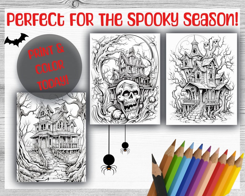Spooky Haunted House Printable Coloring Book Pages | Halloween ...