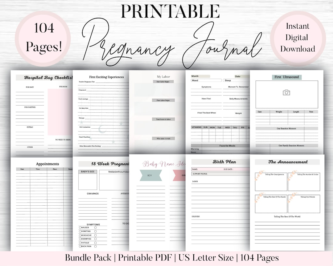 Pregnancy Planner Printable | 104 Page Printable Pregnancy Journal ...