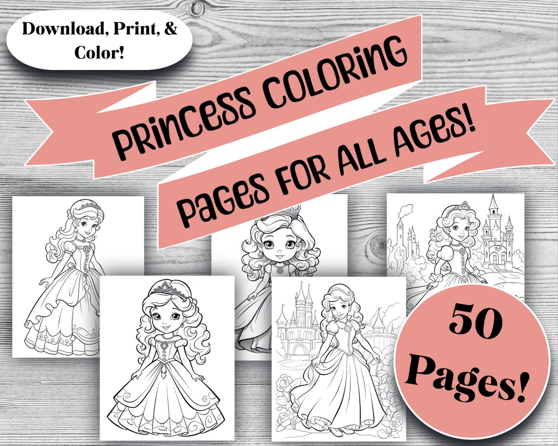 50 Princess Coloring Book Pages Variety of Princess Coloring - Etsy