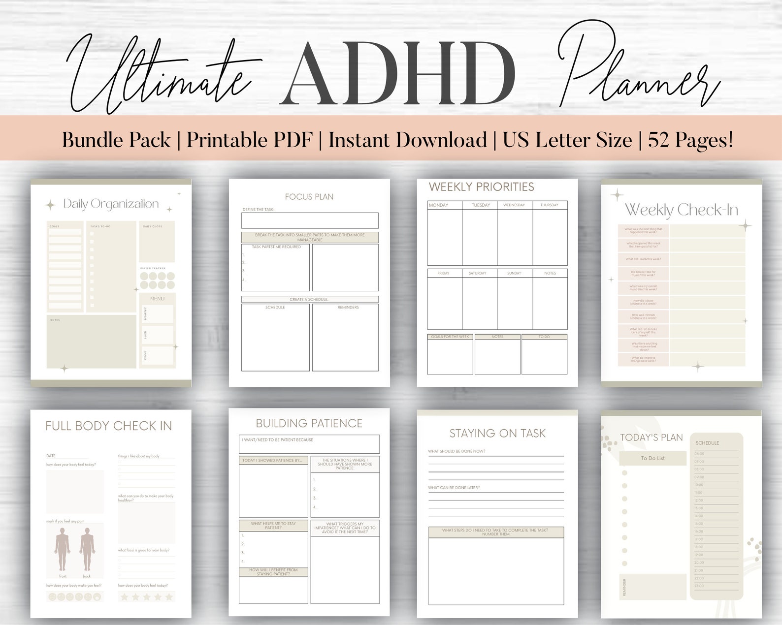 ADHD Bundle | 52 Pages | Printable ADHD Planner | Digital ADHD Journal ...