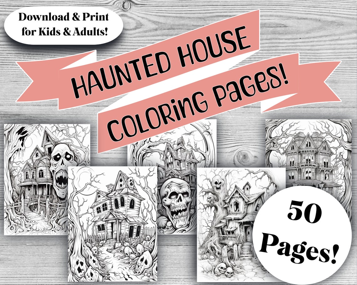 Spooky Haunted House Printable Coloring Book Pages | Halloween ...