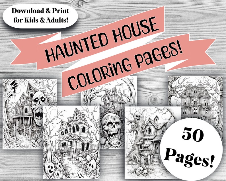Spooky Haunted House Printable Coloring Book Pages | Halloween ...