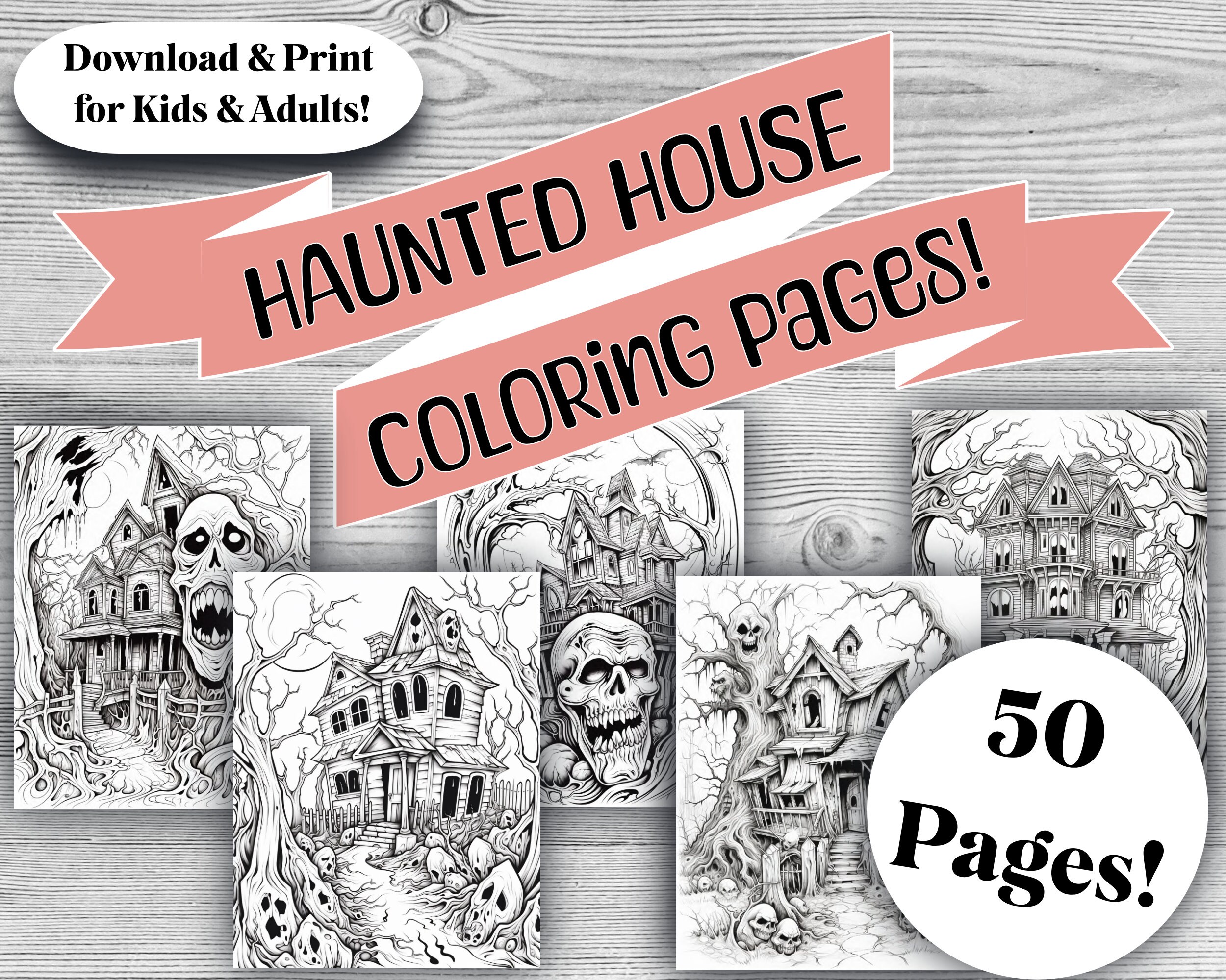 Spooky Haunted House Printable Coloring Book Pages | Halloween ...