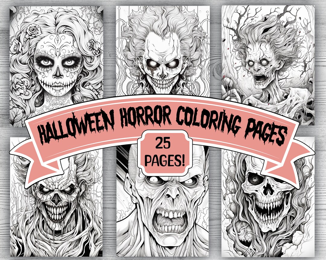 25 Scary Halloween Printable Coloring Book Pages Downloadable PDF ...