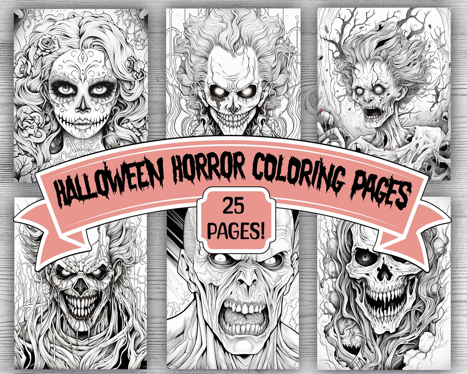 25 Scary Halloween Printable Coloring Book Pages | Downloadable PDF ...