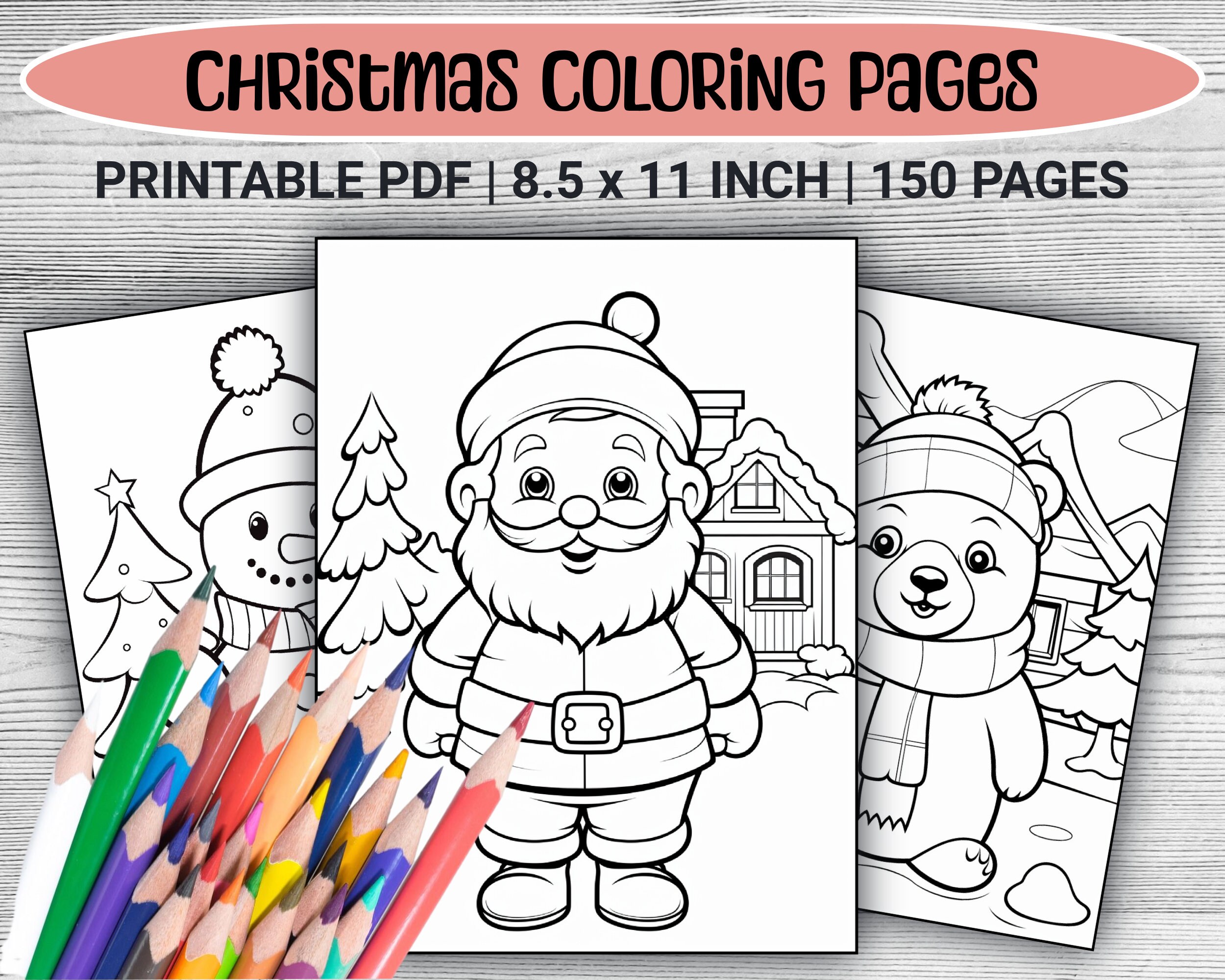 150 Christmas Coloring Pages: Festive Kids Activities (printable PDF ...