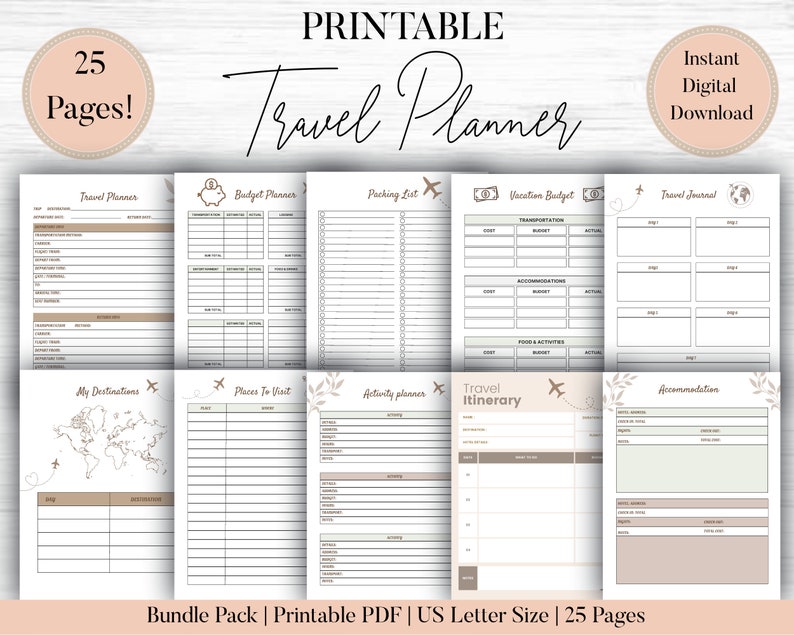 Travel Planner Printable | Travel Journal | Vacation Planner | Trip ...