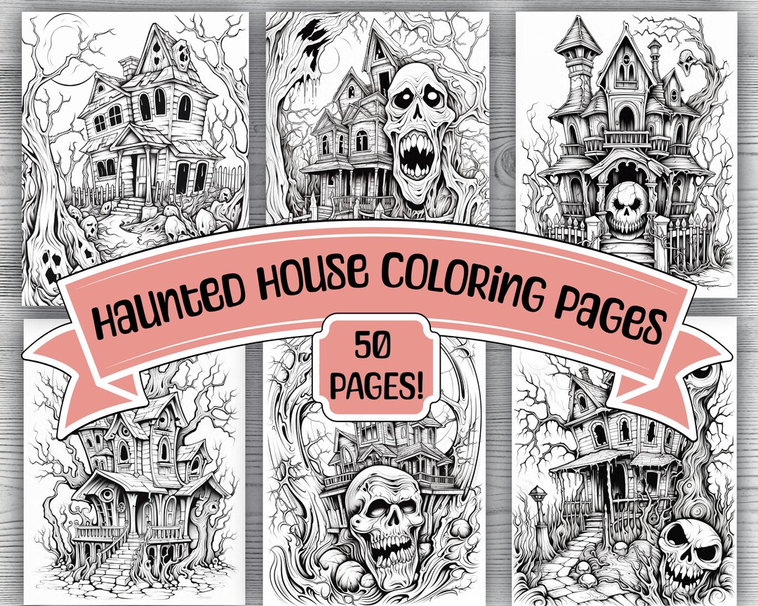 Spooky Haunted House Printable Coloring Book Pages Halloween - Etsy