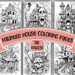 Spooky Haunted House Printable Coloring Book Pages | Halloween ...
