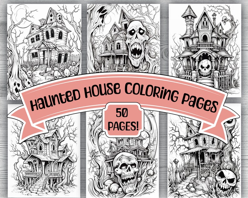 Spooky Haunted House Printable Coloring Book Pages | Halloween ...