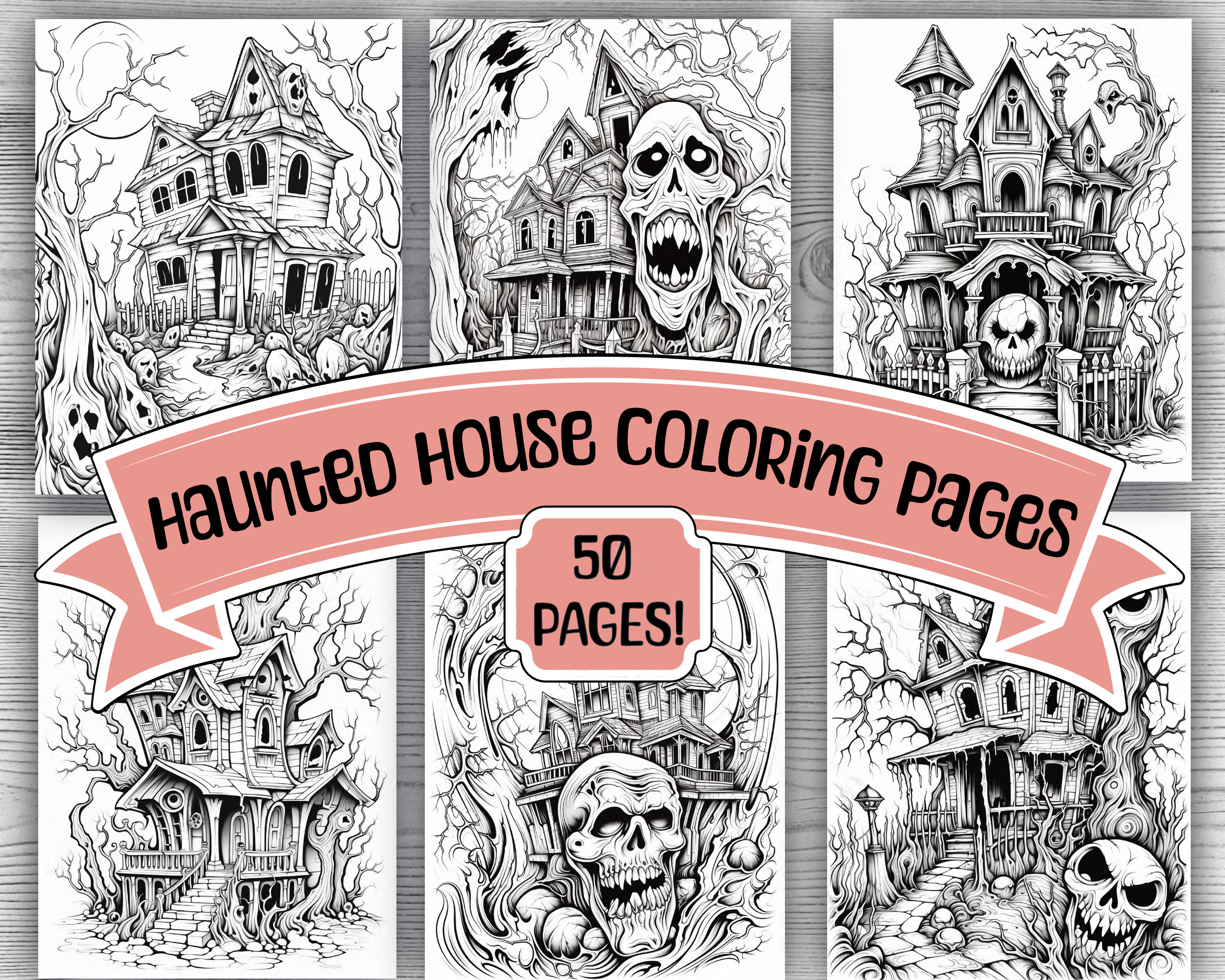 Spooky Haunted House Printable Coloring Book Pages | Halloween ...