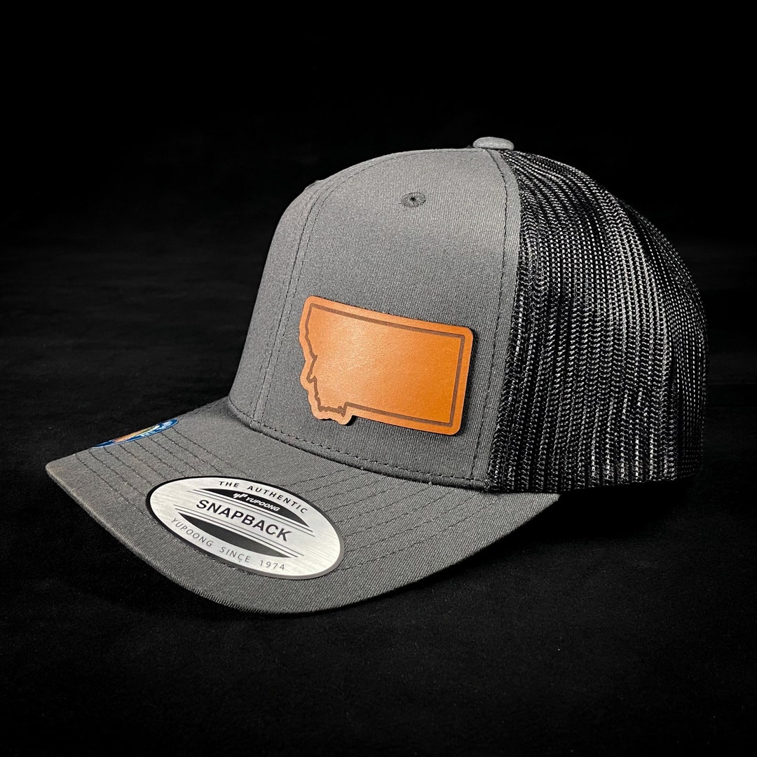 Montana State Leather Patch Hat - Charcoal and Black - Etsy