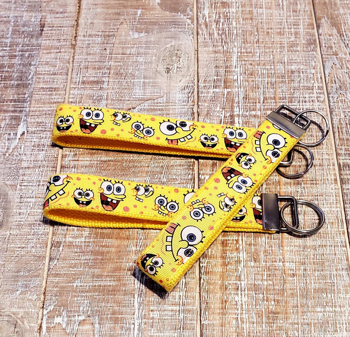 Spongebob Keychain Yellow Key Fob Wristlet With Cotton - Etsy