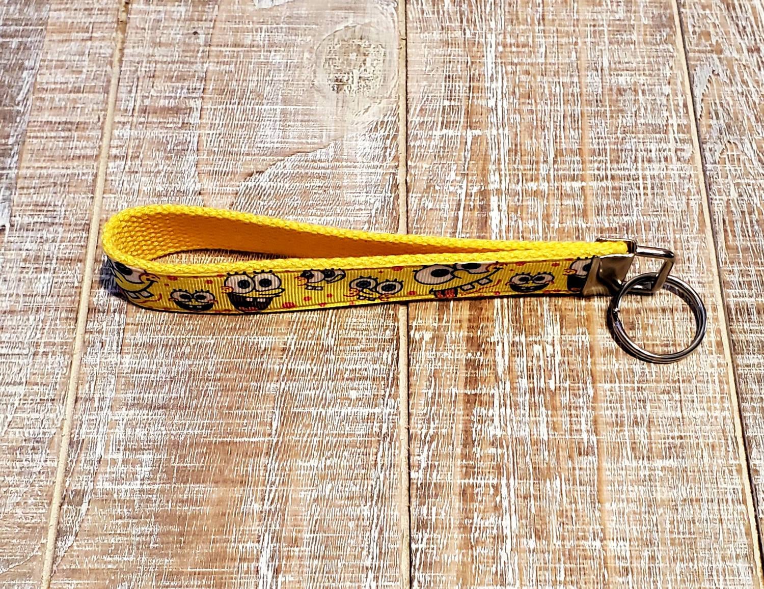 Spongebob Keychain Yellow Key Fob Wristlet With Cotton - Etsy