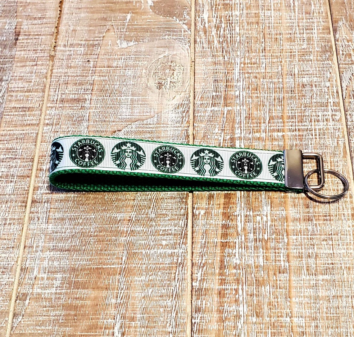 Starbucks Key Chain Key Fob Wristlet with Cotton Webbing | Etsy