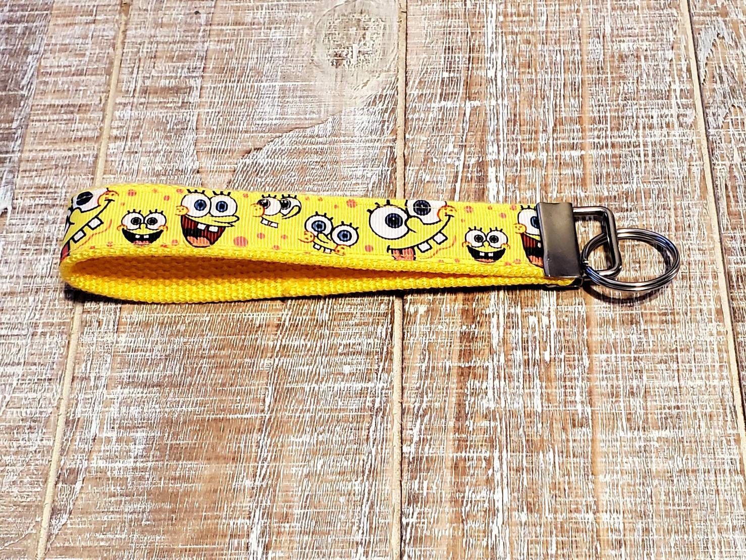 Spongebob Keychain Yellow Key Fob Wristlet With Cotton - Etsy