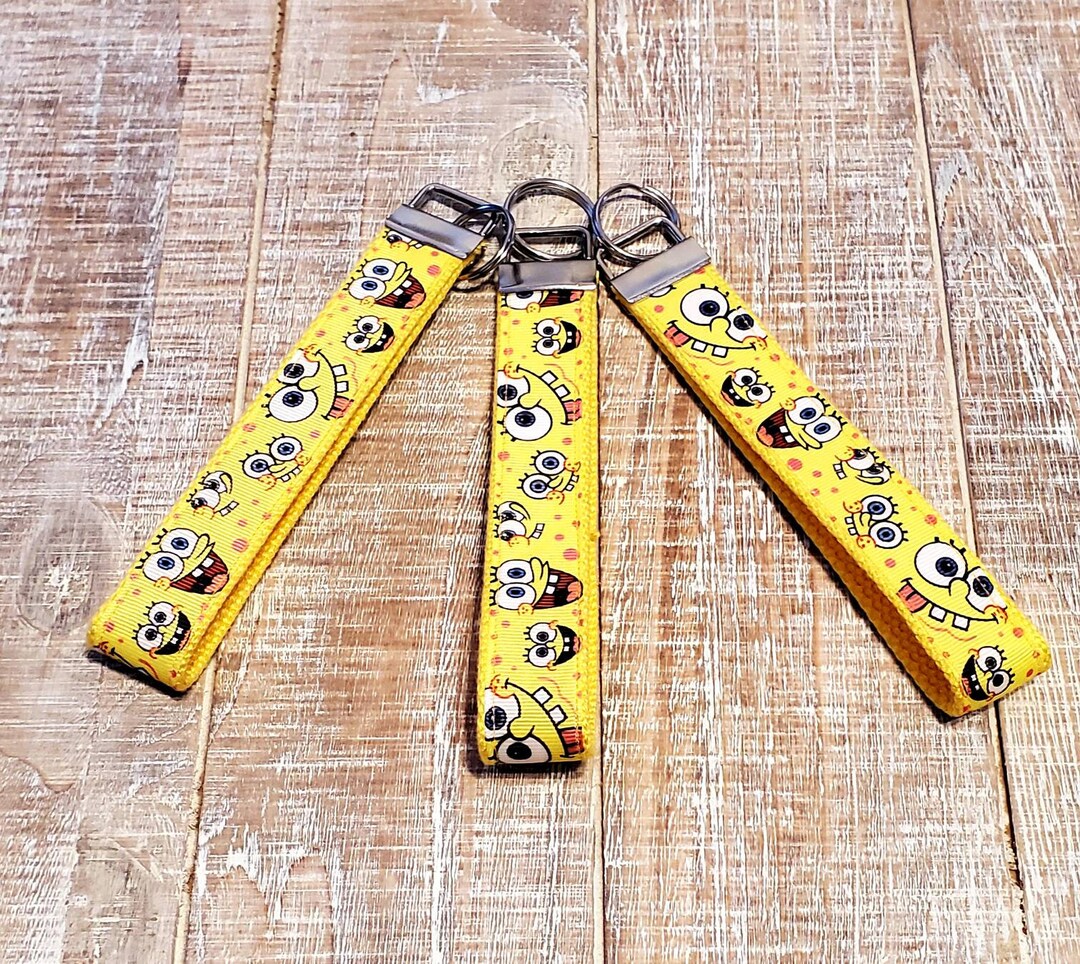 Spongebob Keychain, Yellow Key Fob Wristlet With Cotton Webbing Backing ...