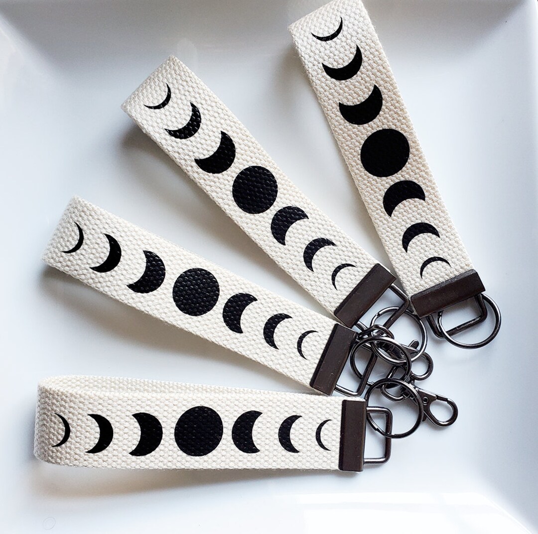 Moon Phases Keychain Wristlet: Lunar Phases Celestial Cotton Key Strap ...