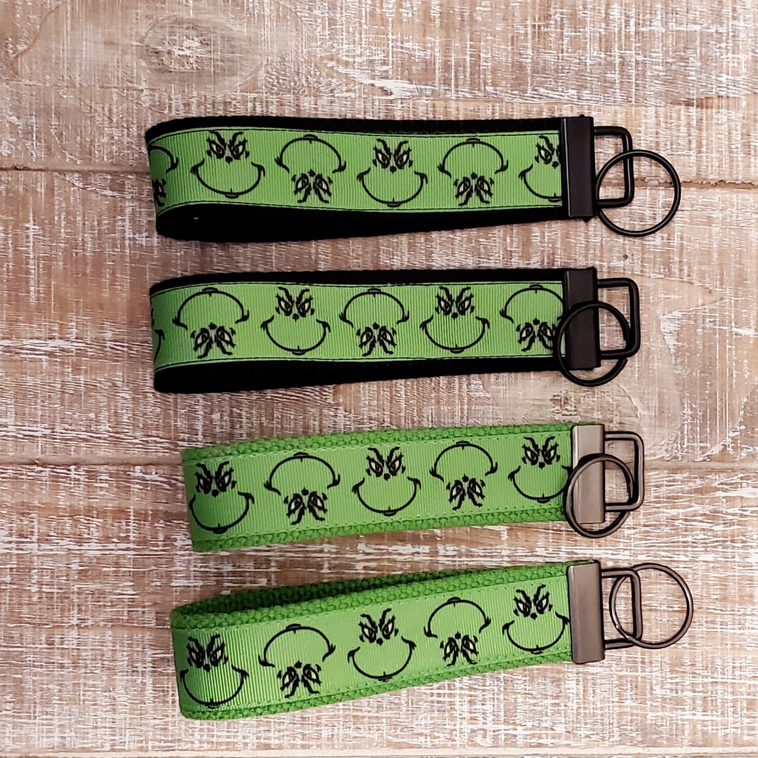 Grinch Keychain Wristlet Lanyard, Key Fob Cotton Webbing, Stainless ...