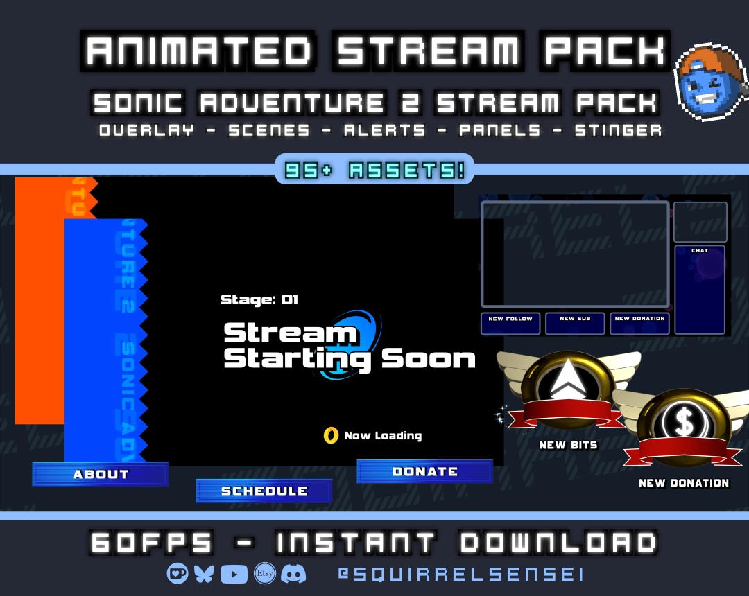 Sonic Adventure 2 Complete Twitch Stream Pack | Overlay, Scenes, Panels ...
