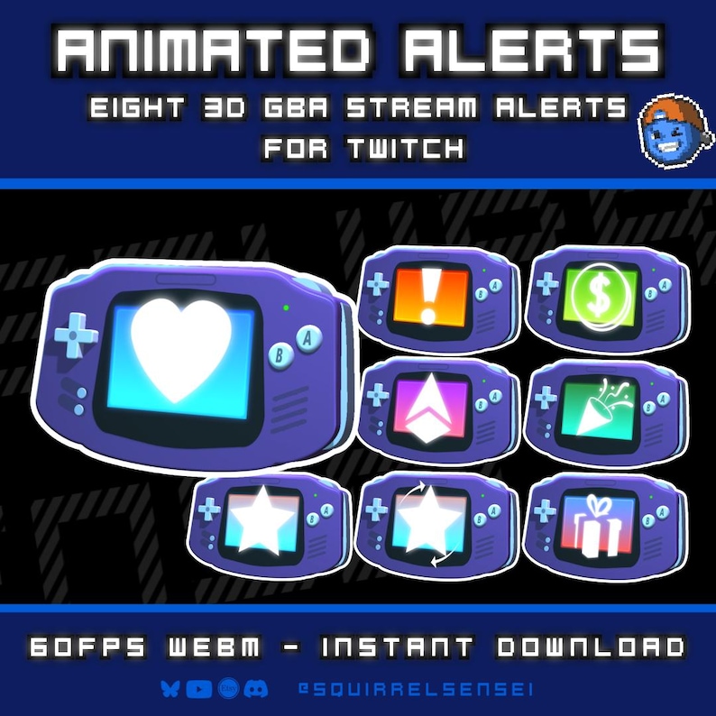 3D GBA Animated Alerts for Twitch Streaming | 60 FPS WEBM | Audio ...