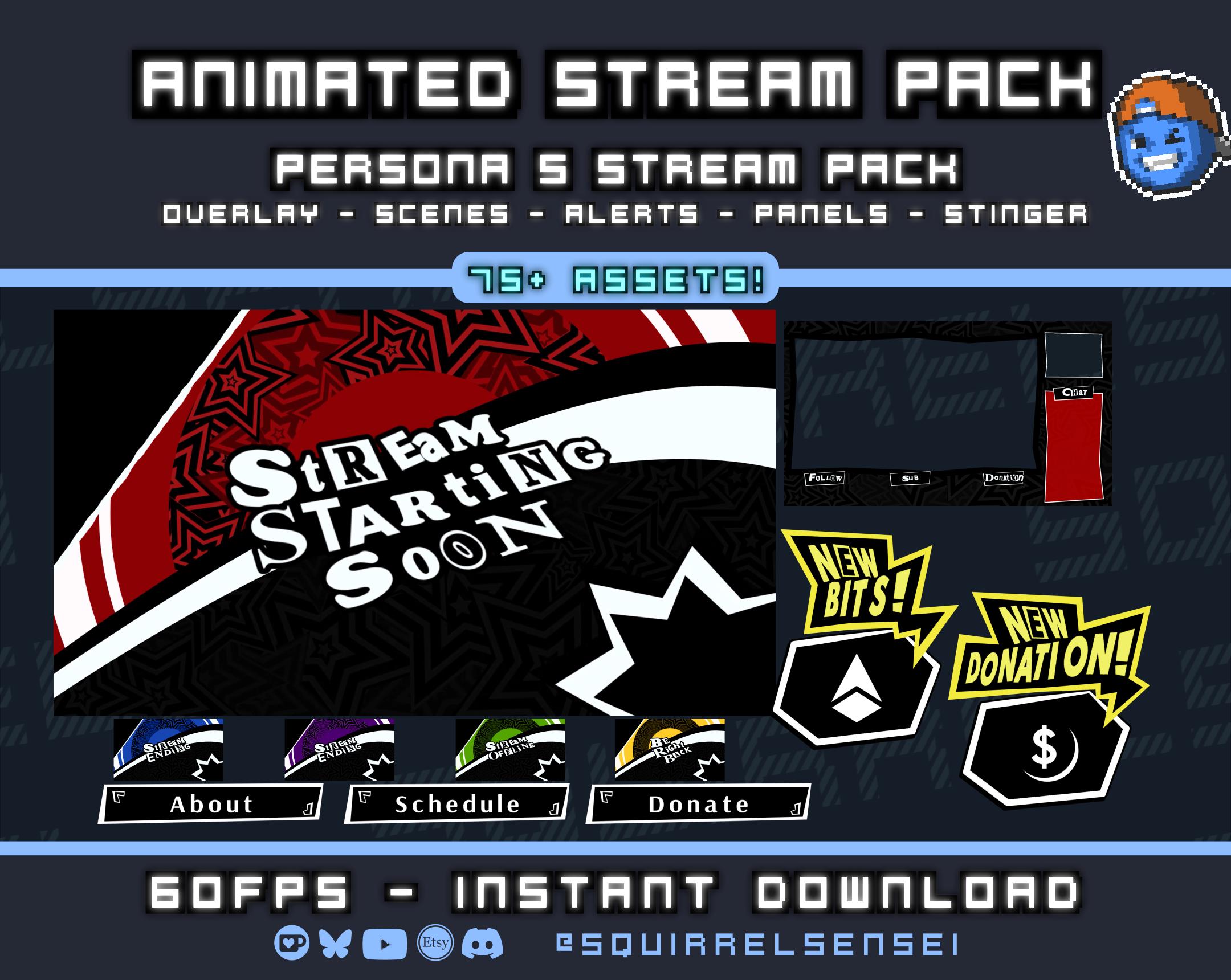 Persona 5 Complete Twitch Stream Pack | Overlay, Scenes, Panels, Alerts ...