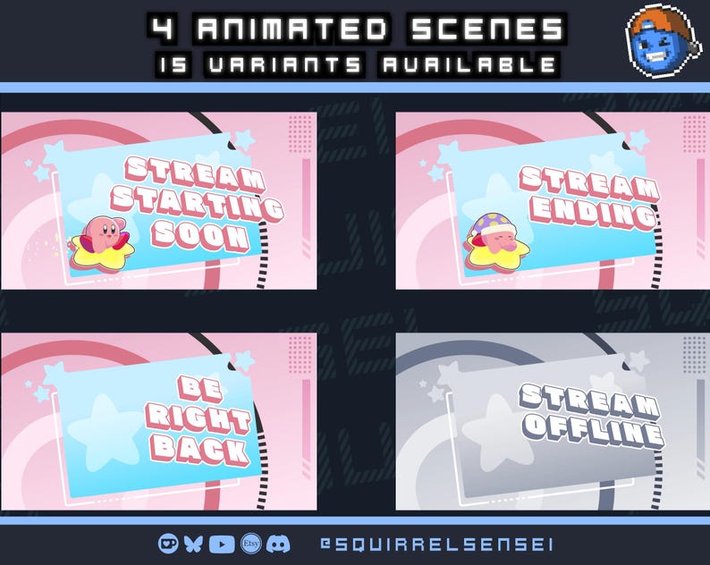 Kirby Animated Twitch Stream Pack | Pink Pastel Overlay, Alerts, Scenes ...