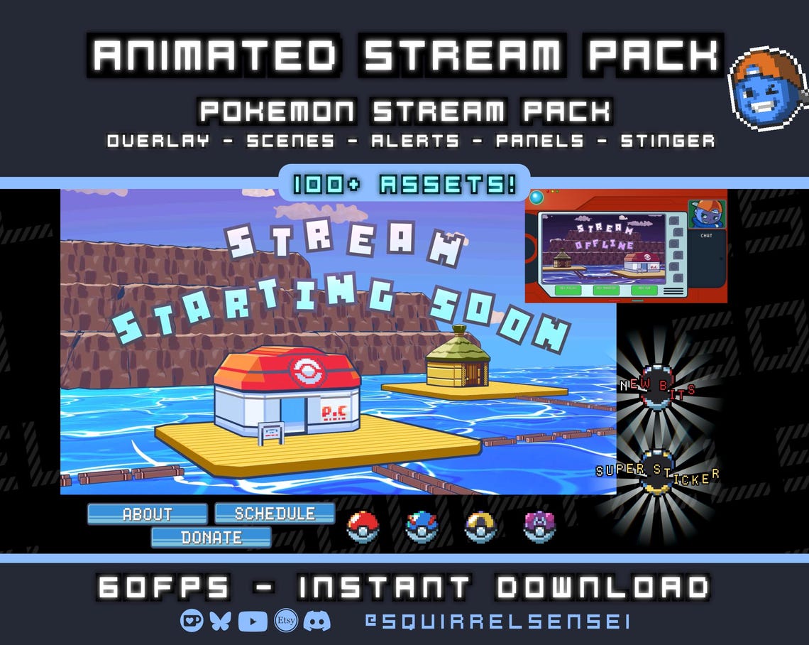 Animated Pokemon Twitch Streaming Pack | Overlay, Scenes, Panels ...