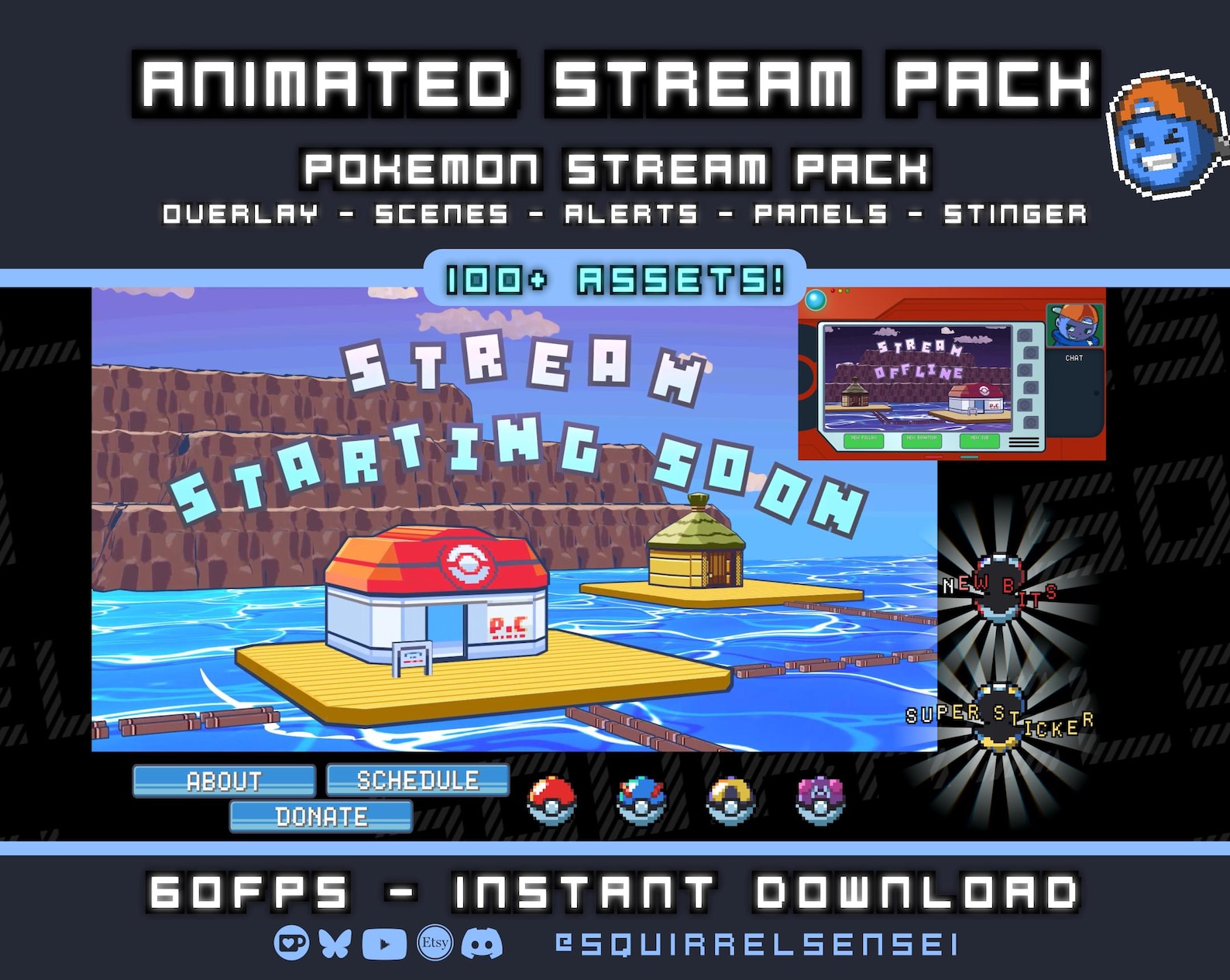 Animated Pokemon Twitch Streaming Pack | Overlay, Scenes, Panels ...