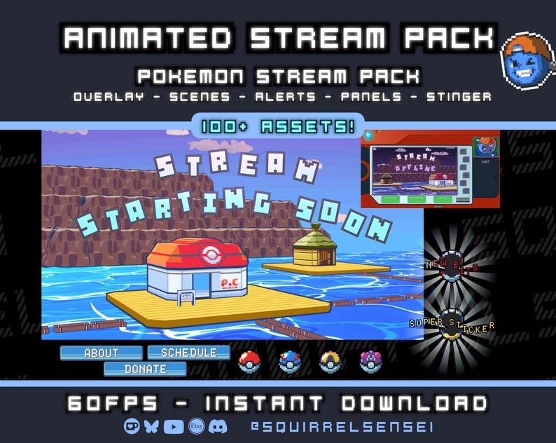 Animated Pokemon Twitch Streaming Pack | Overlay, Scenes, Panels ...