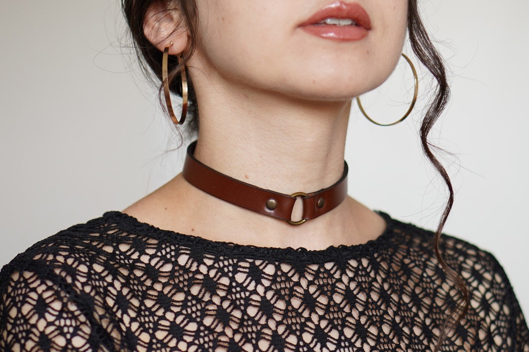 Brown Leather Choker O Ring Choker Handmade Unique Choker With Snap ...