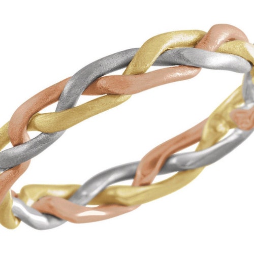 Woven Wedding Band Tri Color Braided Ring Celtic Wedding | Etsy