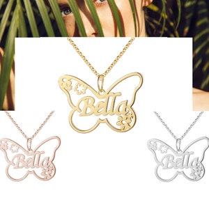 Butterfly Personalized Gift Name Necklace in Silver Color - Etsy