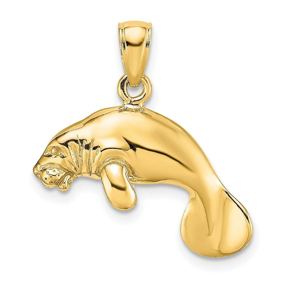14K Yellow Gold 3-D Polished Swimming Manatee Charm Pendant - Etsy
