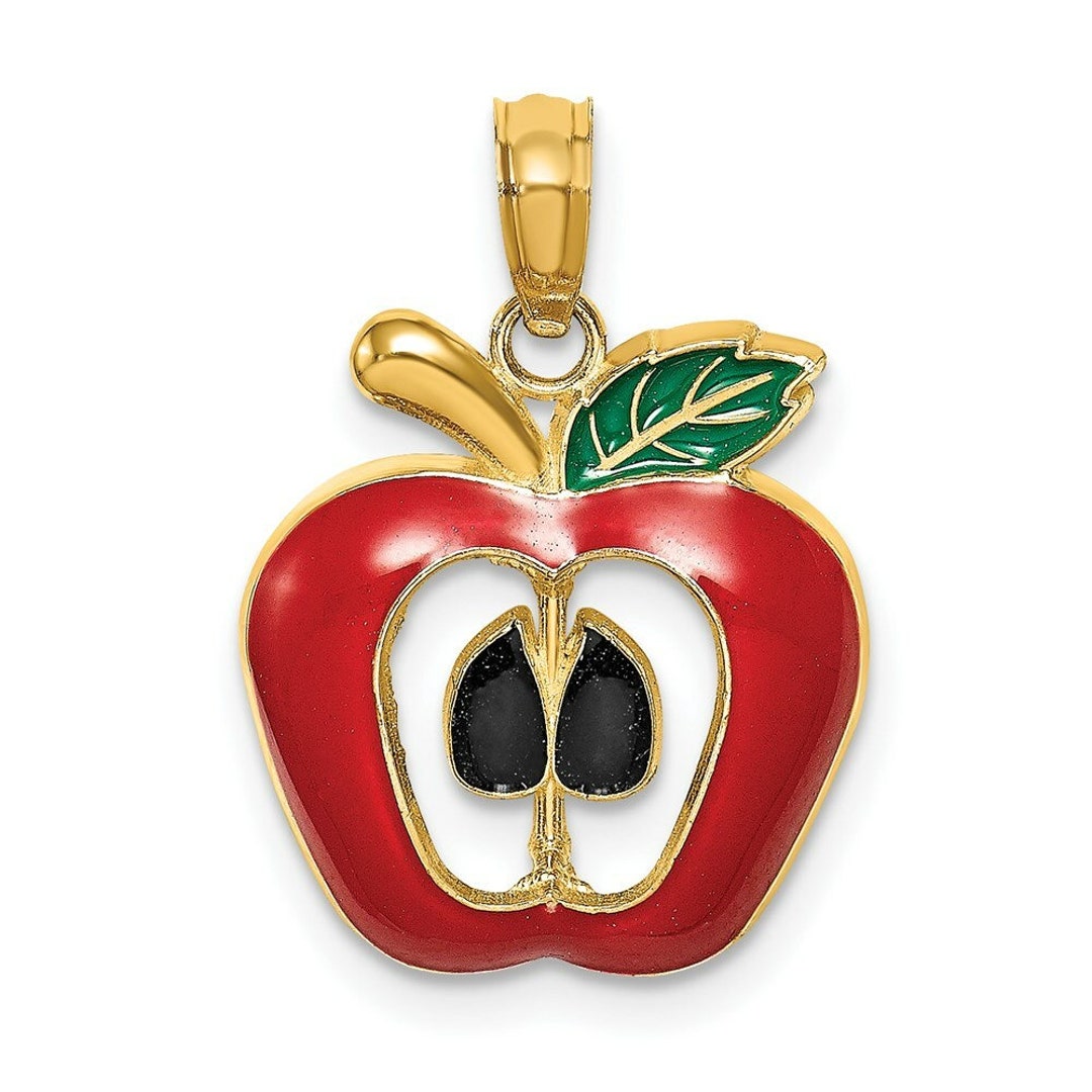 14K Yellow Gold With Enamel 2-D Cut-out Apple Charm Pendant - Etsy