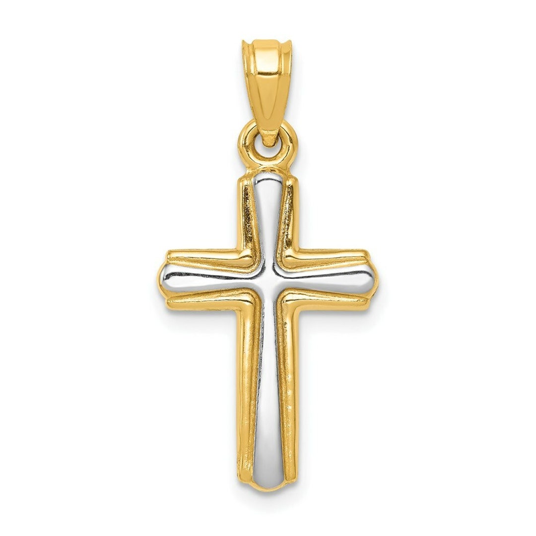 14K Yellow Gold Two-tone Cross Pendant - Etsy
