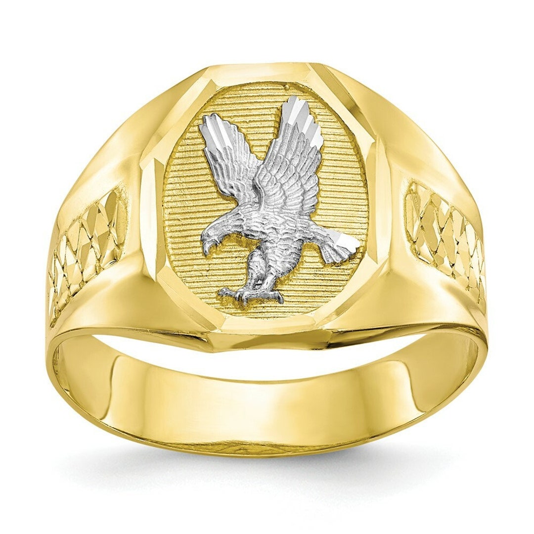 10K Yellow Gold Two-tone Men's Eagle Ring Size 10 - Etsy
