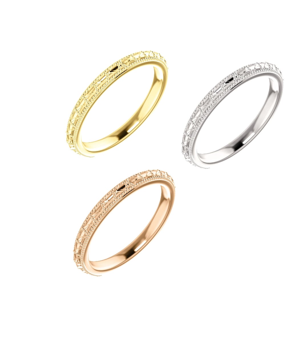 Anello per fede nuziale di design vintage realizzato in 14K bianco ...