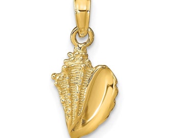 14K Yellow Gold Solid Polished Conch Shell Pendant | Etsy