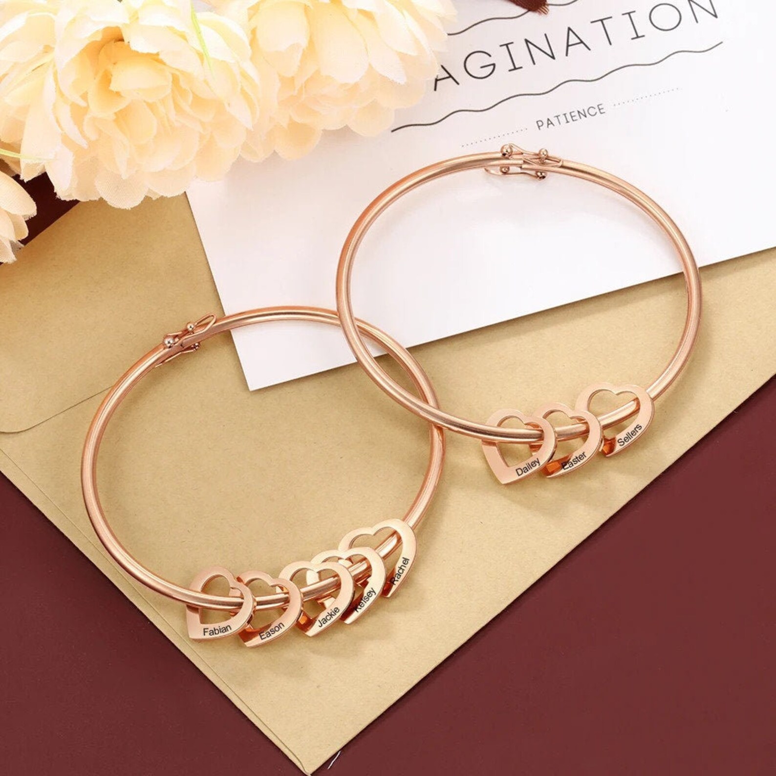 Custom Engravable Floating Heart Charm Bracelet in Yellow | Etsy