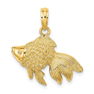 14K Yellow Gold White Gold Textured Angel Fish Charm Pendant - Etsy