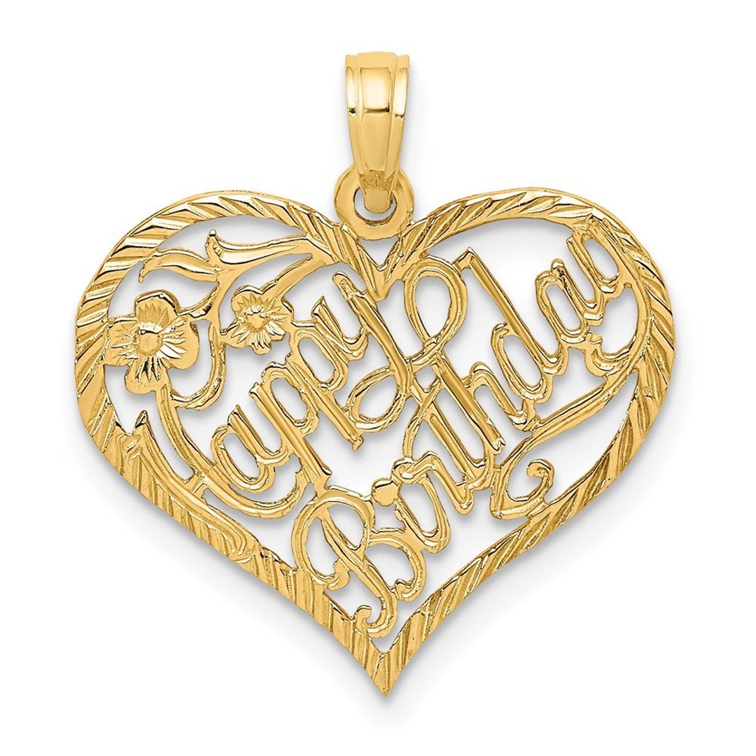 14K Yellow Gold Solid Talking Happy Birthday Heart Charm - Etsy