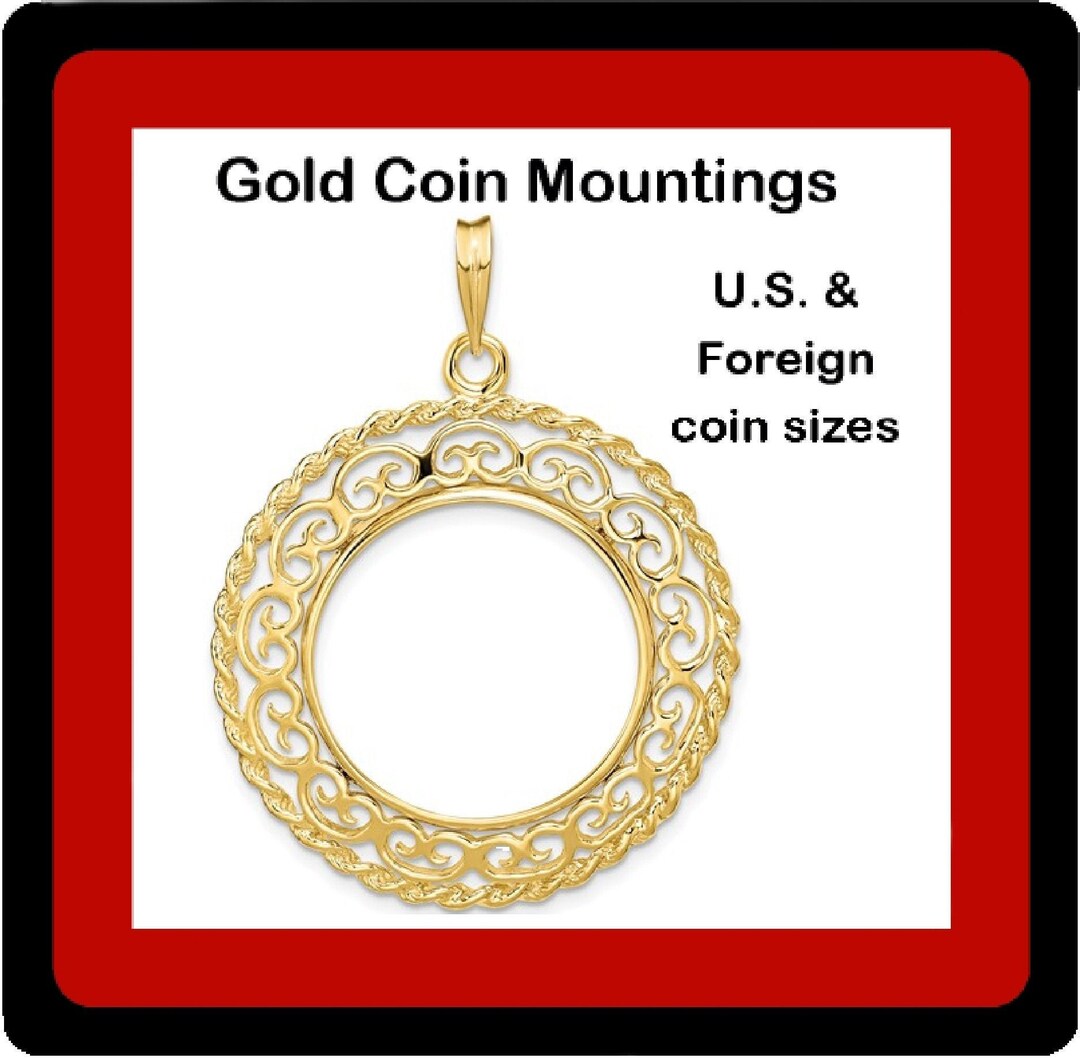 Gold Coin Pendant Bezel Mounting Rope Edge Scrollwork Frame Border ...