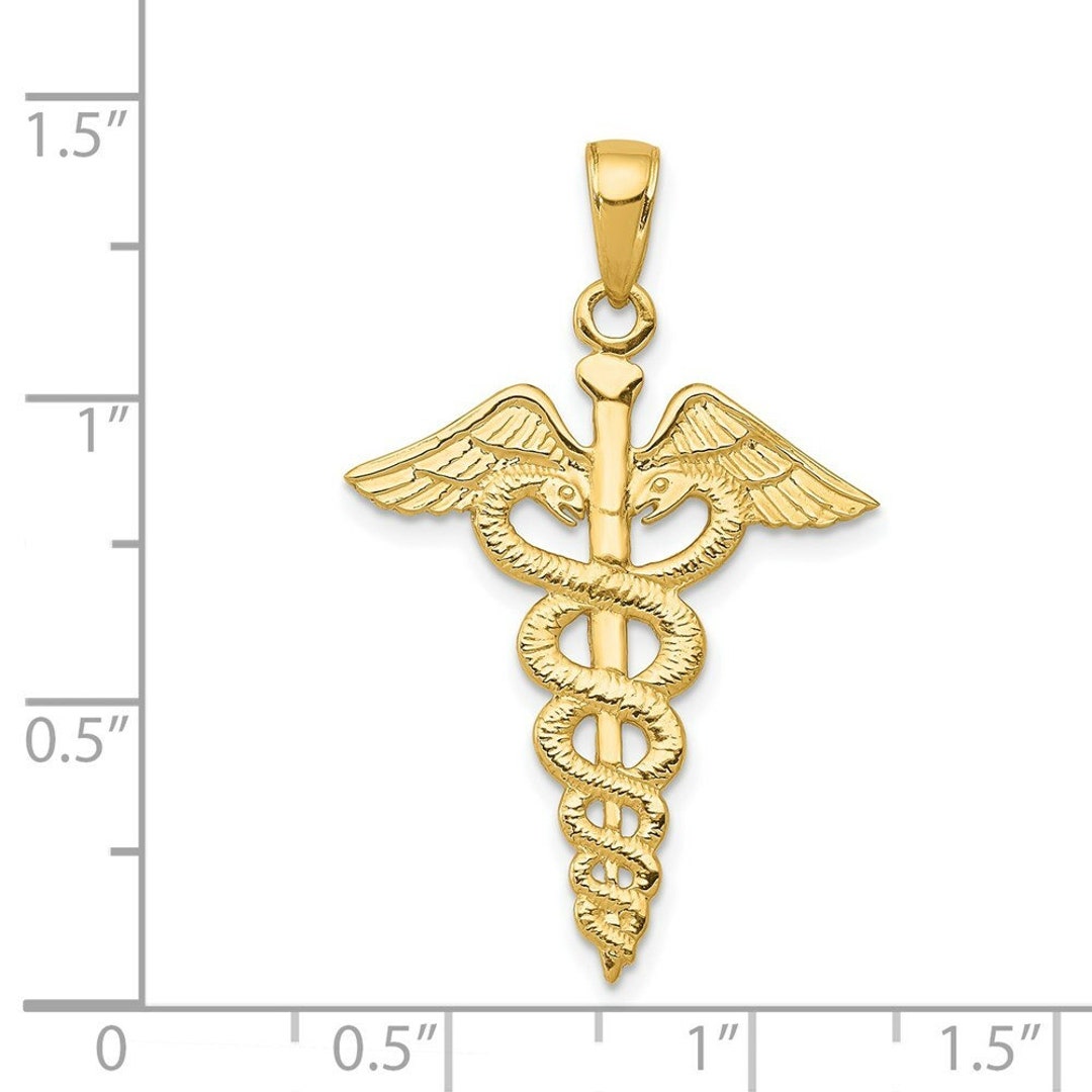 14K Yellow Gold Caduceus Pendant - Etsy