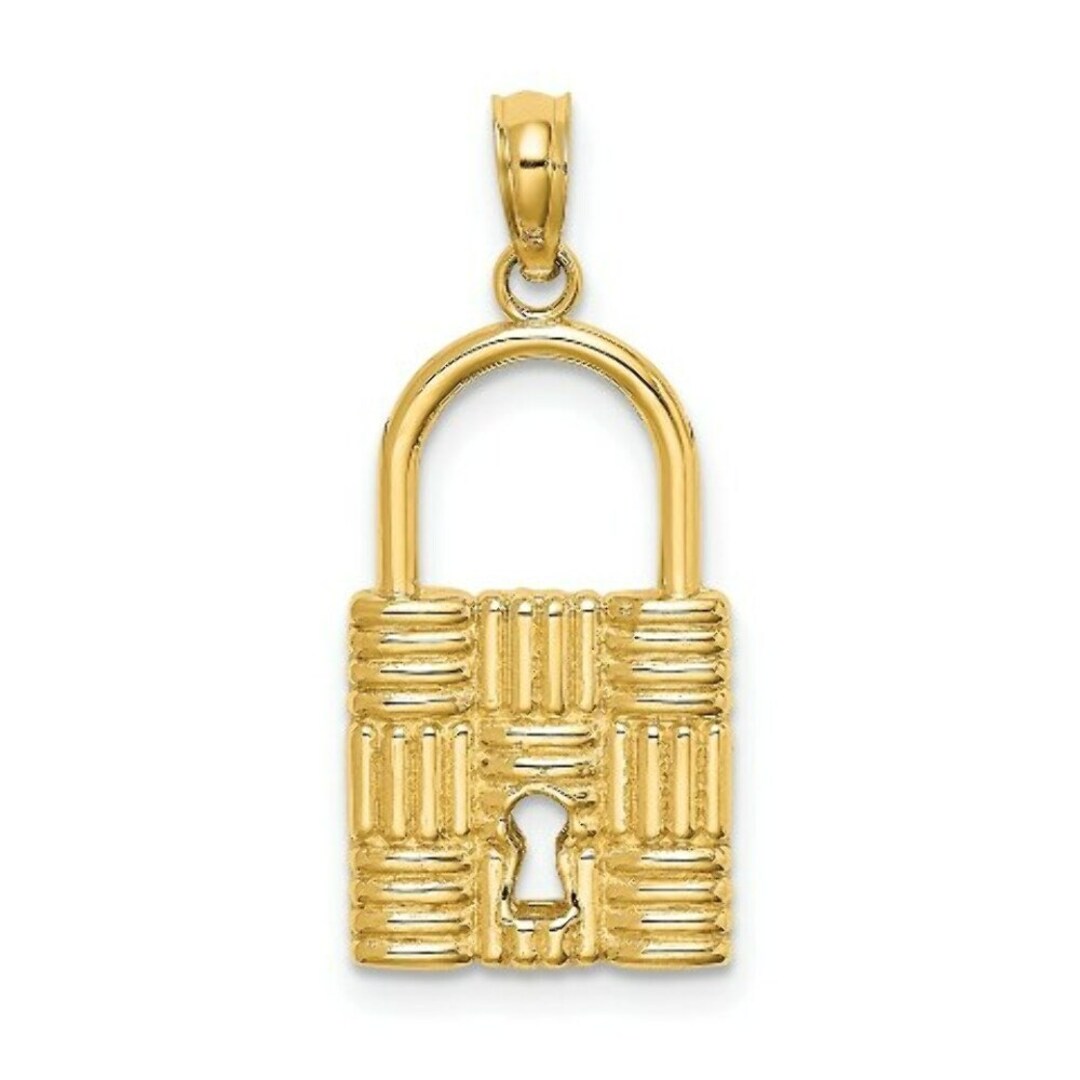 14K Yellow Gold 3-D Padlock With Key Hole Charm Pendant - Etsy