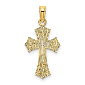 14K Yellow Gold Textured Cut-out Center Cross Charm Pendant - Etsy