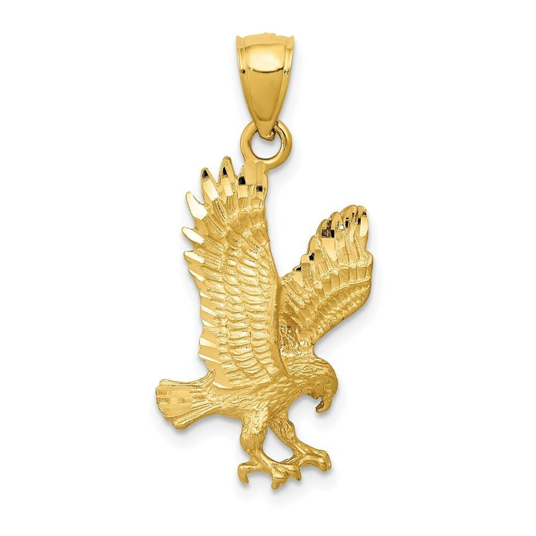 14K Yellow Gold Satin Diamond-cut Eagle Pendant - Etsy