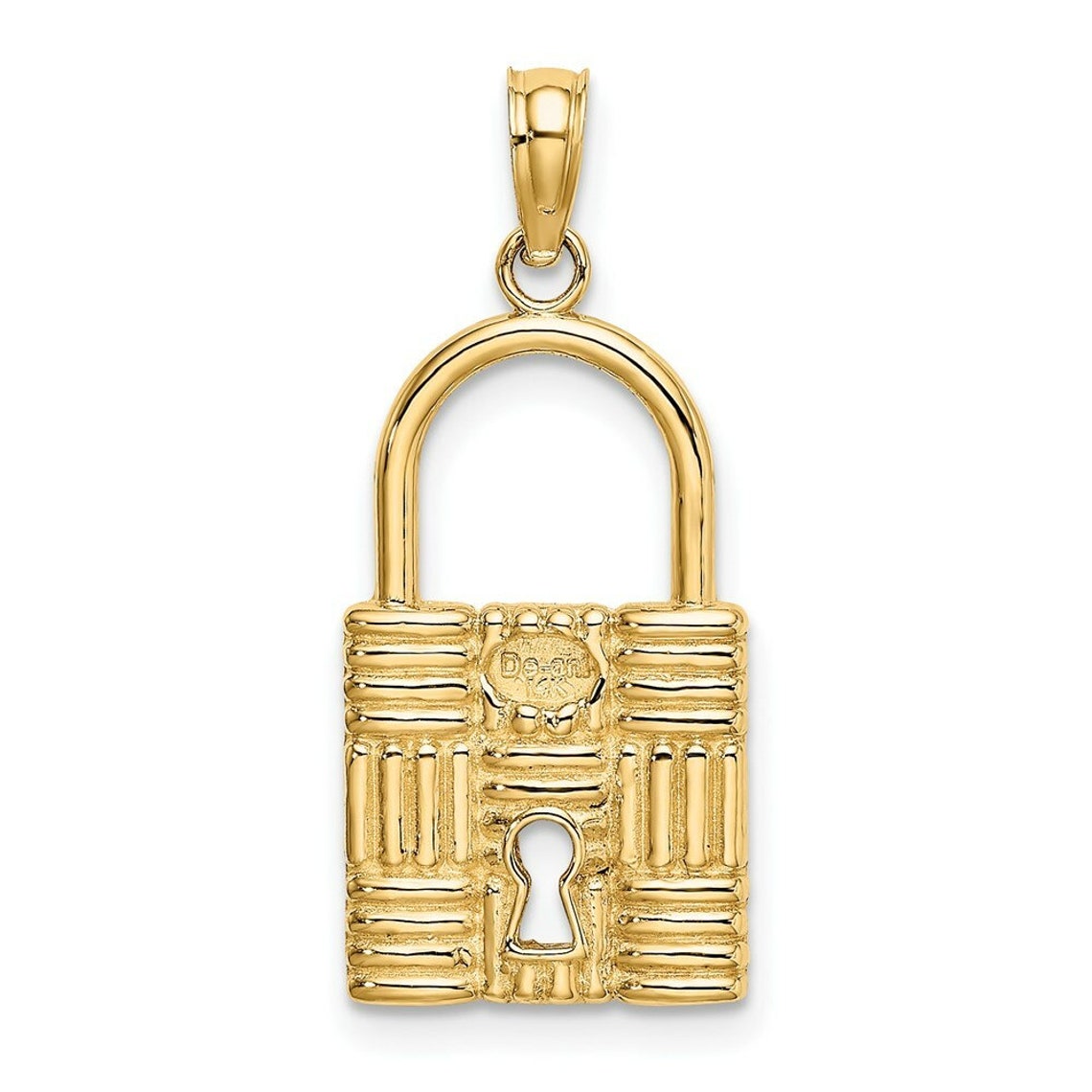 14K Yellow Gold 3-D Padlock With Key Hole Charm Pendant - Etsy
